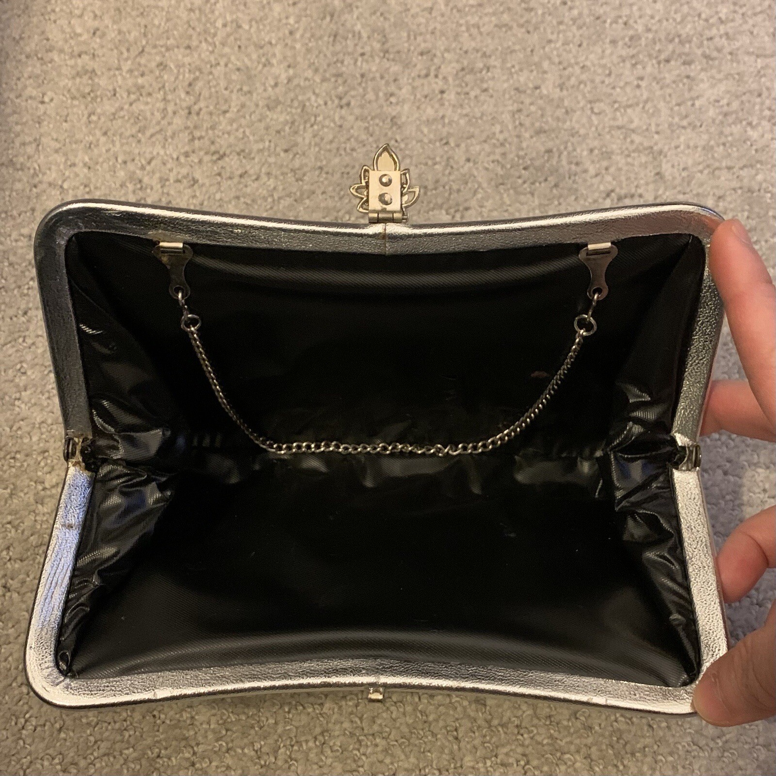 Vintage Metallic Shiny Silver Evening Clutch Bag Remo… - Gem