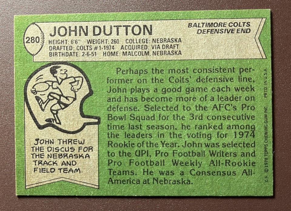 John Dutton SIGNED 1978 Topps Baltimore Colts AUTOGRAPHED Auto DALLAS ...