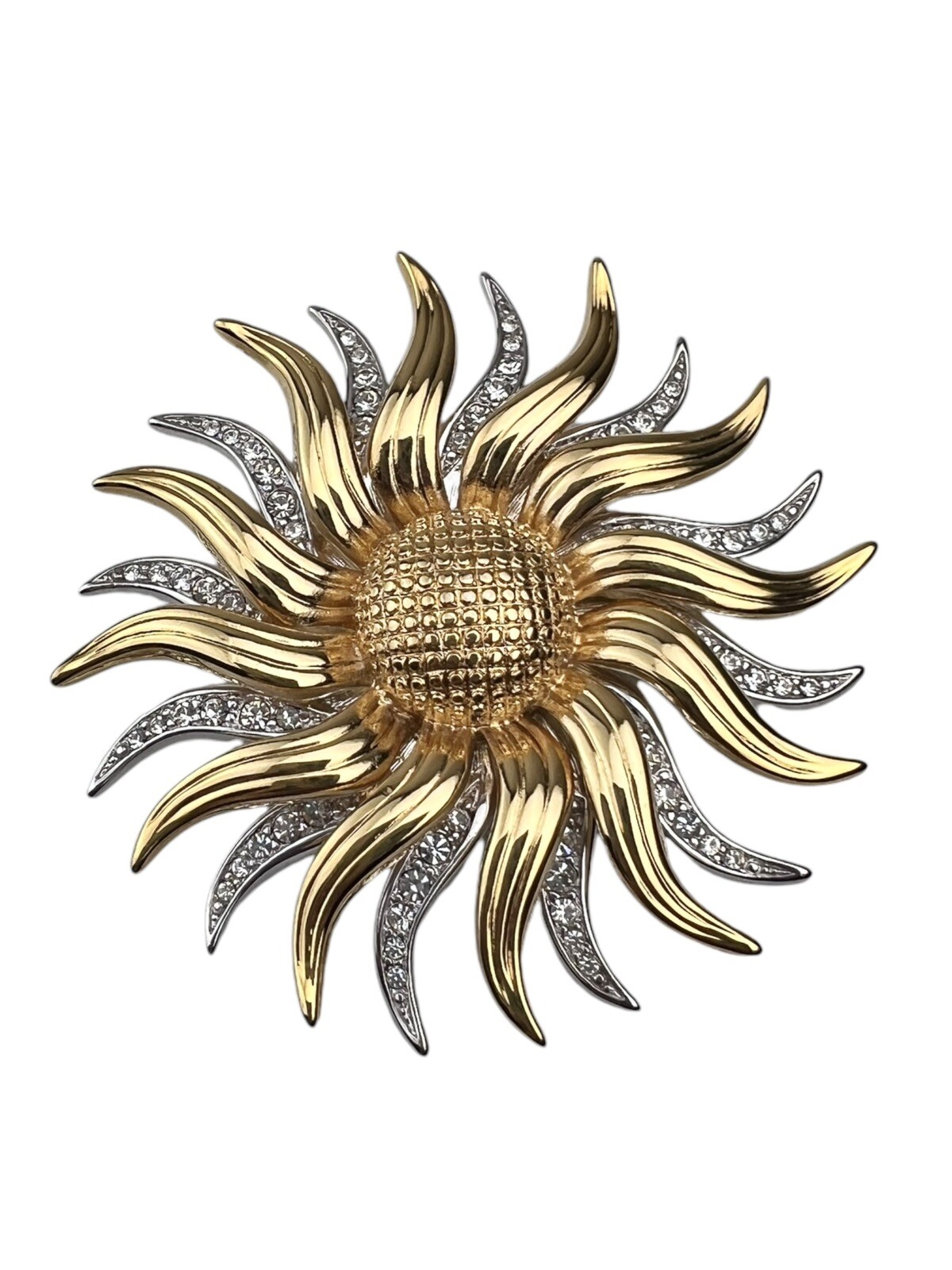KJL Kenneth Jay Lane Rotating Sun Rhinestone Brooch P… - Gem
