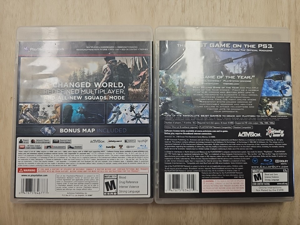 2 Lot PS3 Call of Duty Ghost No Manual & COD 4 Modern Warfare ...