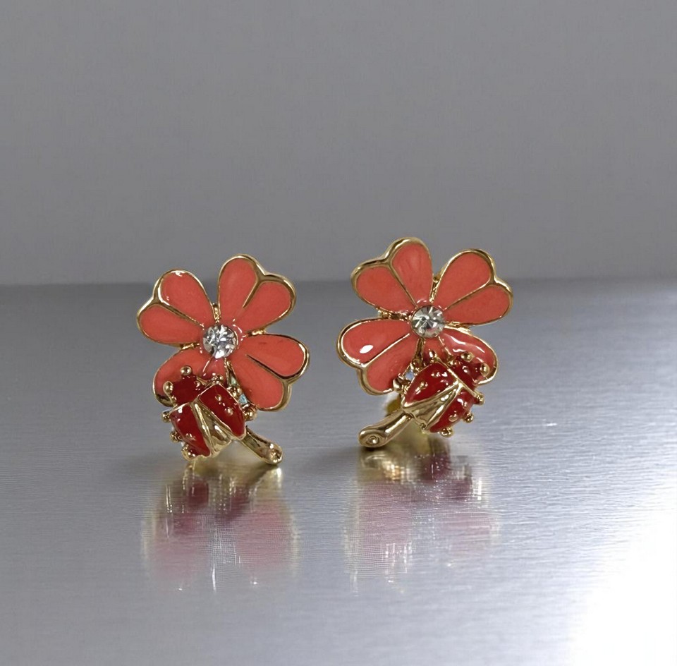 Colorful Daisy Flower & Ladybug Mini Post Earrings – Spring Garden ...