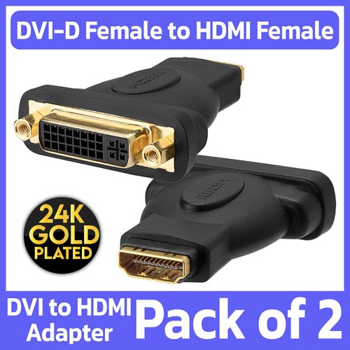 2 Pack DVI-D Female to HDMI Female Adapter Monitor Display Connector ...