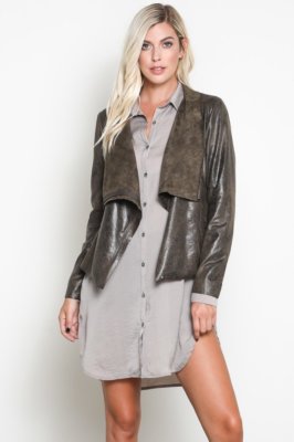 Kimberly Vegan Faux Suede Draped Collar Flyaway Jacket | eBay