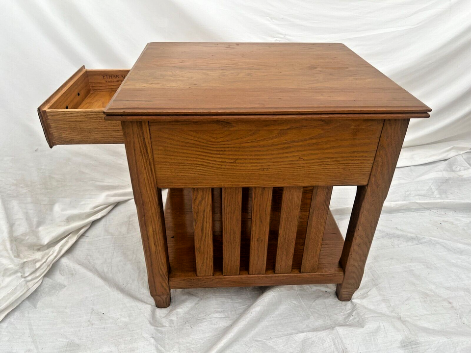 Ethan Allen Side Table Nightstand Oak Drawer Shelf American Artisan #19 ...