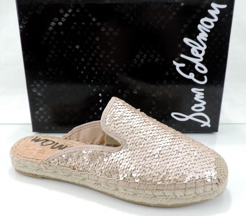 Sam Edelman Kerry Slip On Espadrille Slide Mule Flats Pink Gold Sequins ...