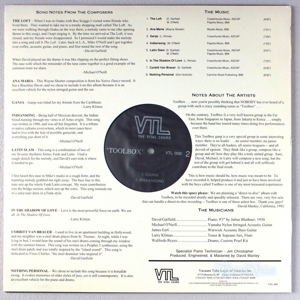 Toolbox - Self Titled (1992) Vinyl LP • Record 1 ONLY • Latin Jazz | eBay