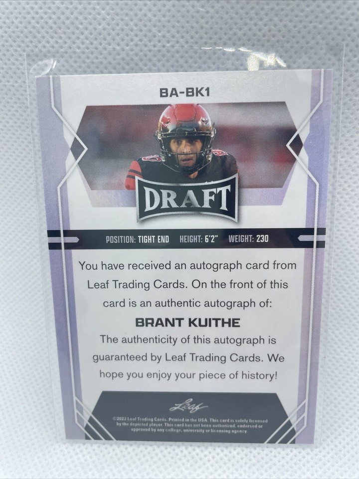 2022 Leaf Draft - Autographs Red #BA-BK1 Brant Kuithe (AU, RC) | eBay