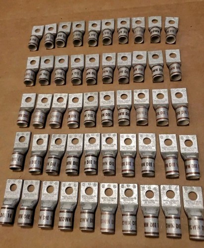 Lot of 50 Burndy YAV2CLTC14FX Copper Compression Lug #2 AWG 1/4" Stud ...