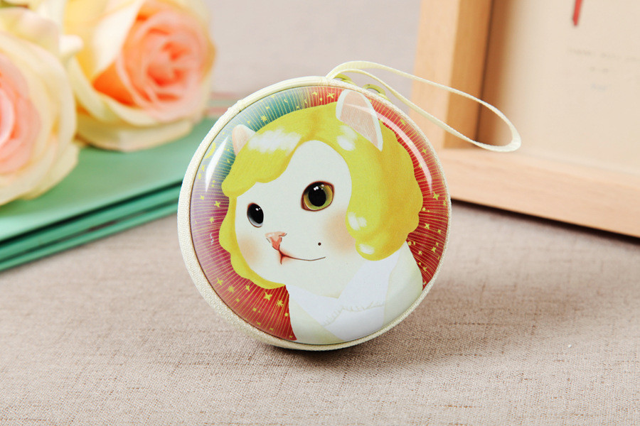 Cute Metal Earphone Earbuds Case Round Tin Box Coin Bag Choo Choo Cat ...