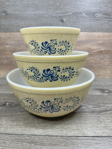 Pyrex Nesting Mixing Bowls Homestead Blue Pattern 401 402 403~set Of 3 ...