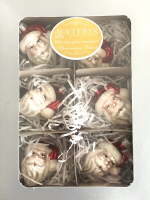 VITBIS Set Of 6 Adorable Handblown Glass Santa Head Ornaments IOB ...