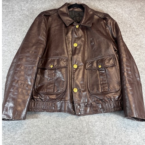 Vintage 60s Devon Chicago Police Leather Biker Jacket Mens Large Brown ...