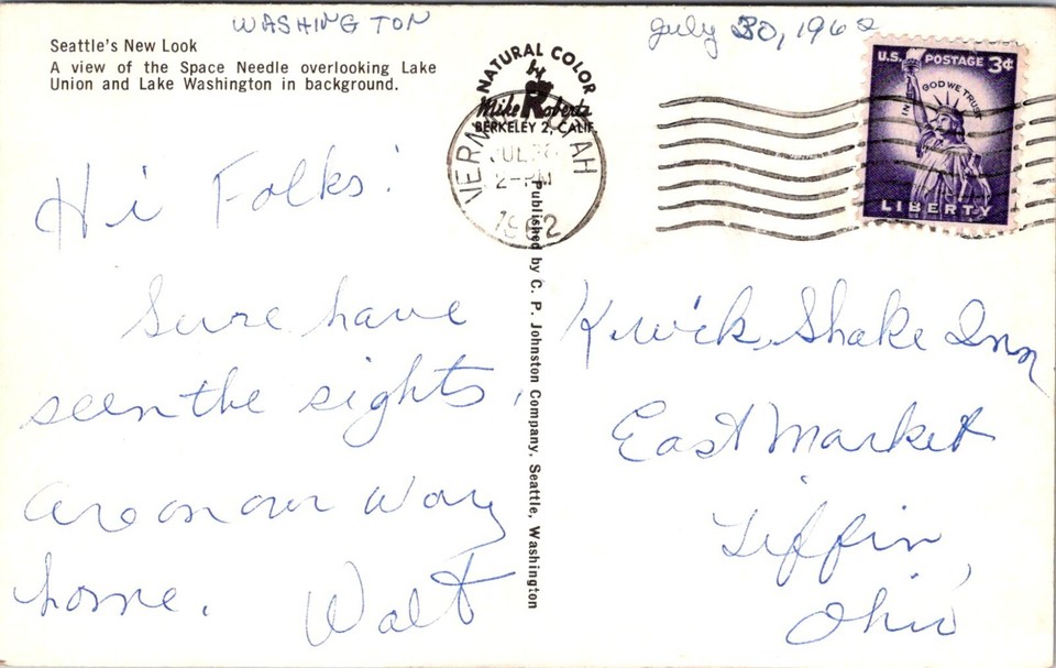 Seattle Washington WA Eye of the Needle Space Needle Aerial View 1960s ...