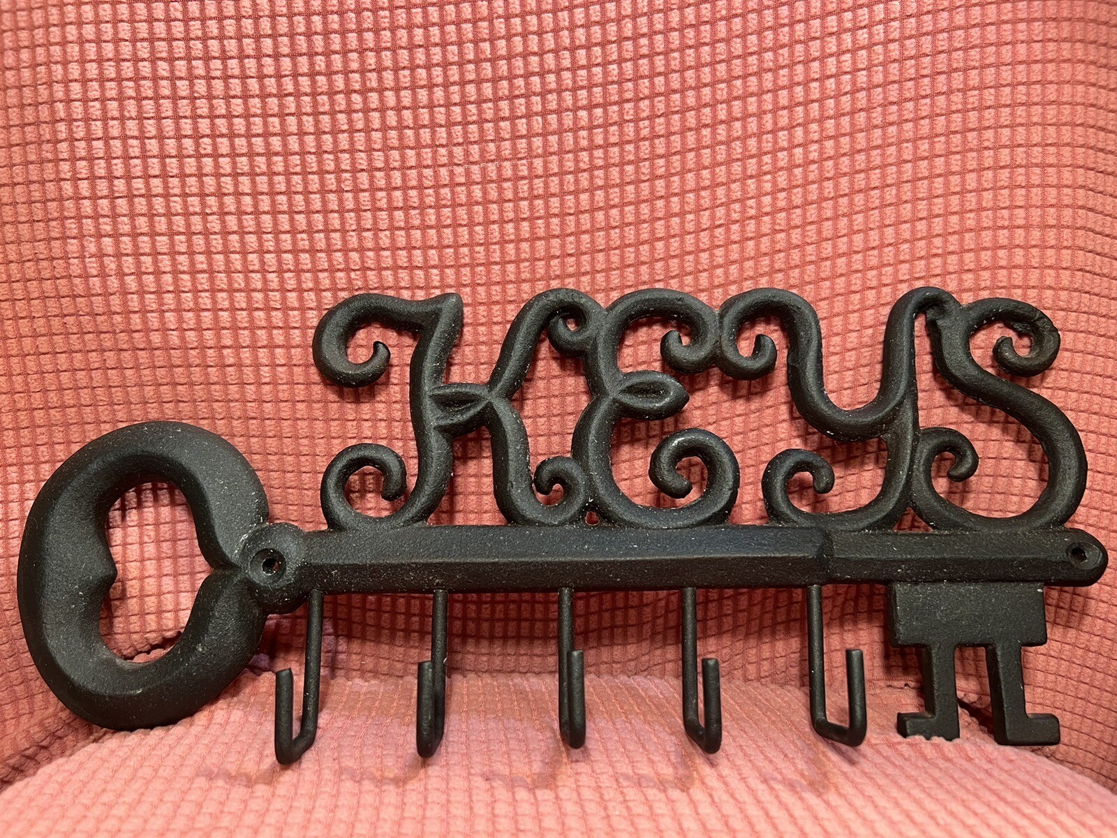 Vintage Key Holder 15” Wall Mount Black Wrought Iron Skeleton Key 5 ...