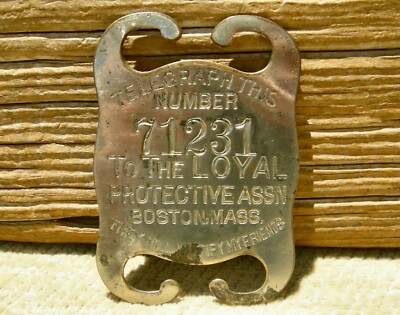 1900s BOSTON, MASSACHUSETTS "SUSPENDER BADGE" with TELEGRAPH NUMBER ...