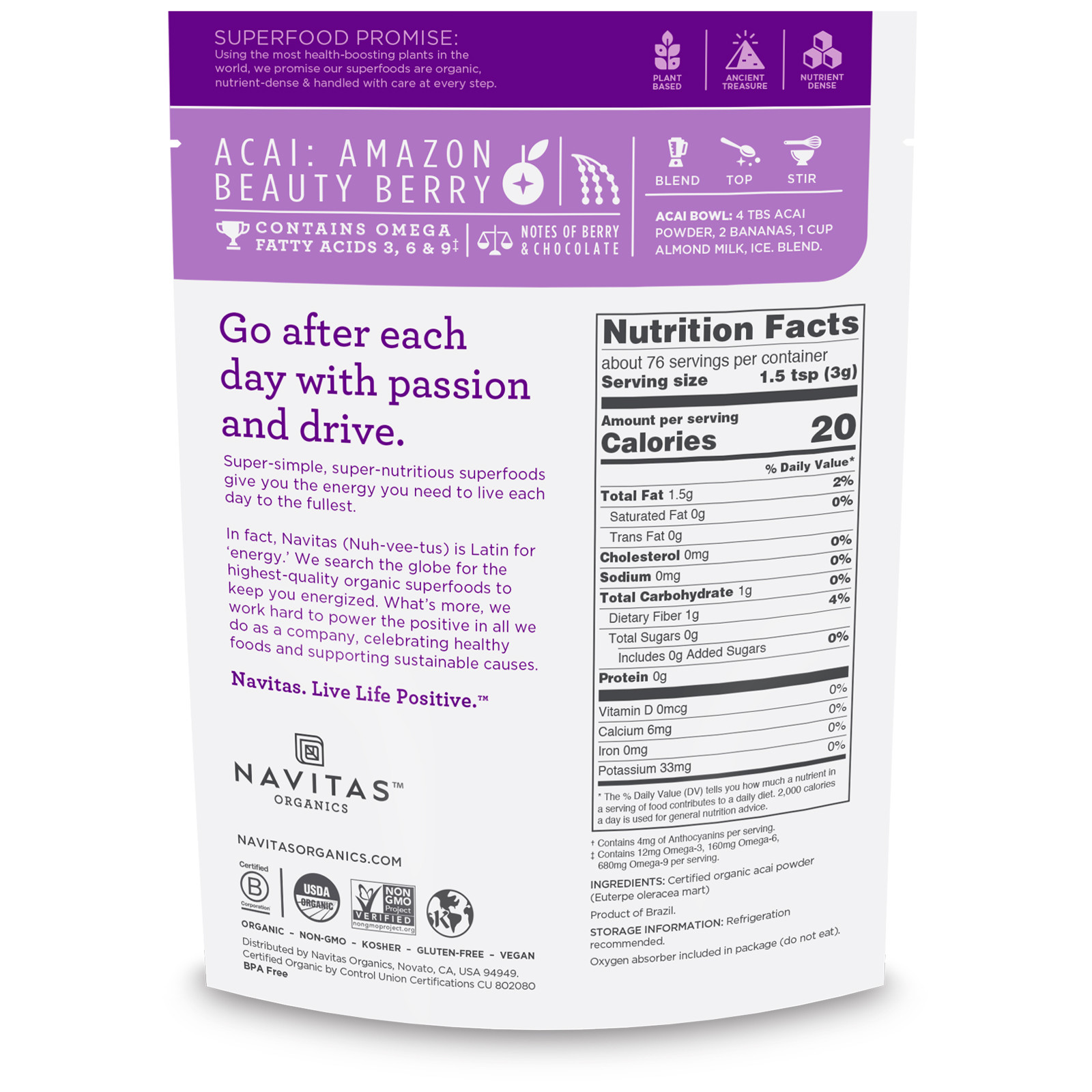 Acai Berry Powder Organic by Navitas Organics 227g | eBay UK