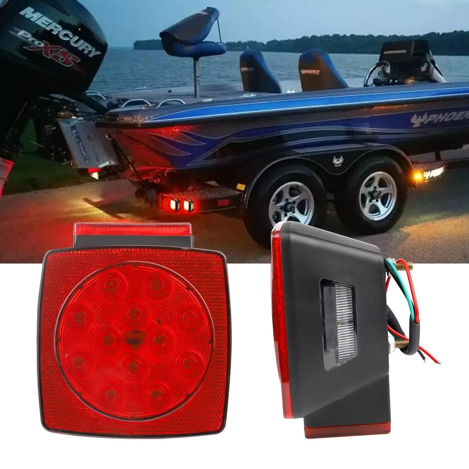 1 Pair Rear LED Submersible Square Trailer Tail Lights Kit Boat Truck ...