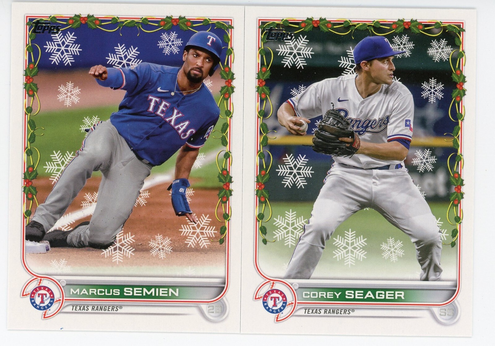 2022 Topps Holiday TEXAS RANGERS 2 Card Team Set - SEAGER SEMIEN | eBay