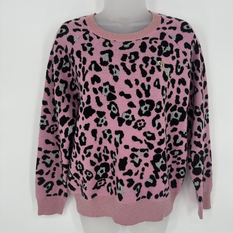 Replica Los Angeles Sz M Pink Leopard Cashmere Wool Blend Metallic Knit ...