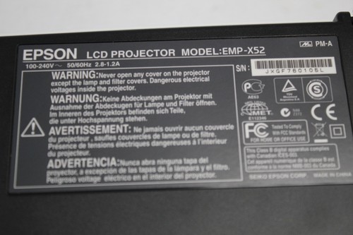 EPSON EMP-X52 1024x768 4:3 2000 ANSI Lumens XGA Projector In White ...