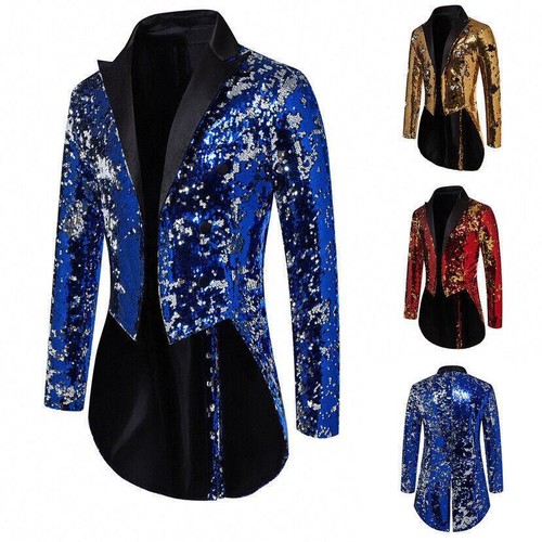 Men's Dress Nightclub Party Jackets Sequins Tuxedo Suit Performance ...