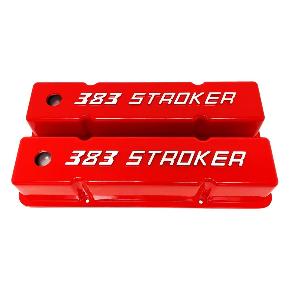 Chevy 383 Stroker SBC Tall Raised Logo Valve Covers Red | Ansen USA ...