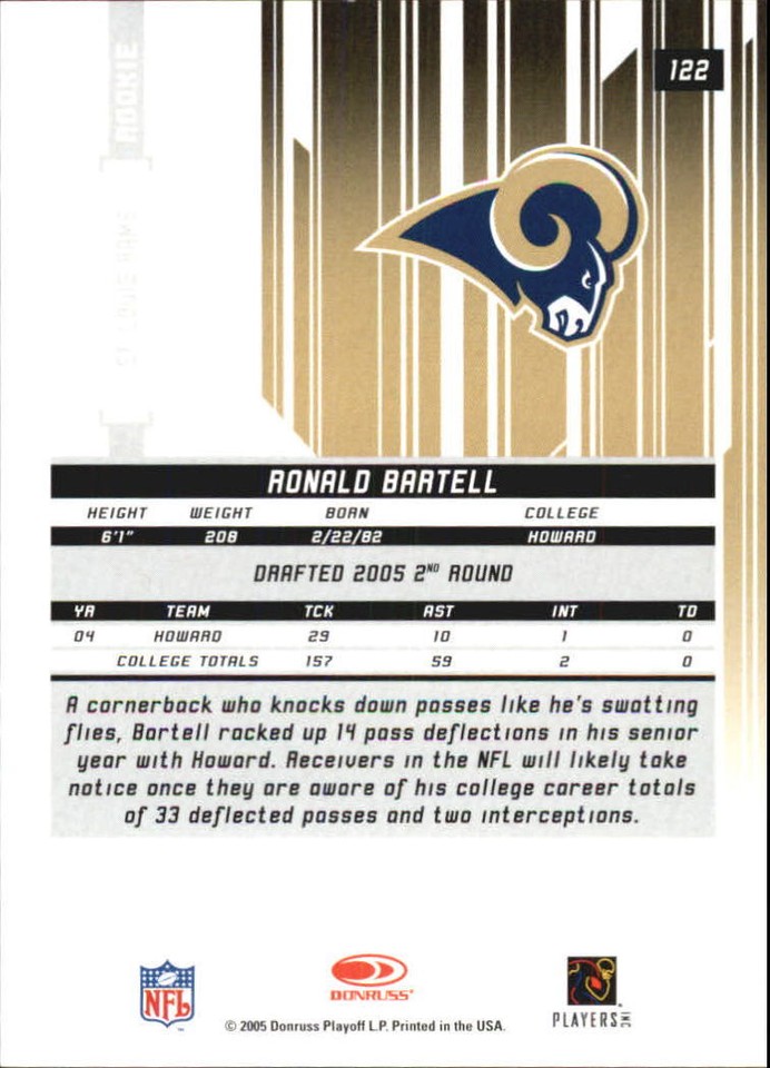 2005 Leaf Rookies and Stars Longevity Ruby Rams Card #122 Ronald ...