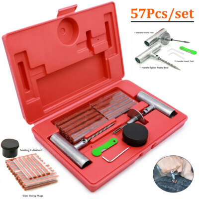 57PCS Car Tire Repair Tool Kit Heavy Duty Flat Tire Repair Kits Plug ...