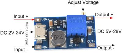 set of 1 2-24V IN 5V 9V 12V 28V 2A DC-DC Micro-USB Step Up Boost Module ...