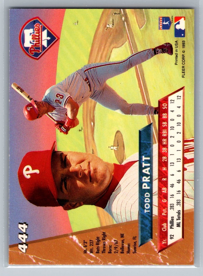 Todd Pratt 1993 Ultra BASEBALL #444 Philadelphia Phillies RC | eBay