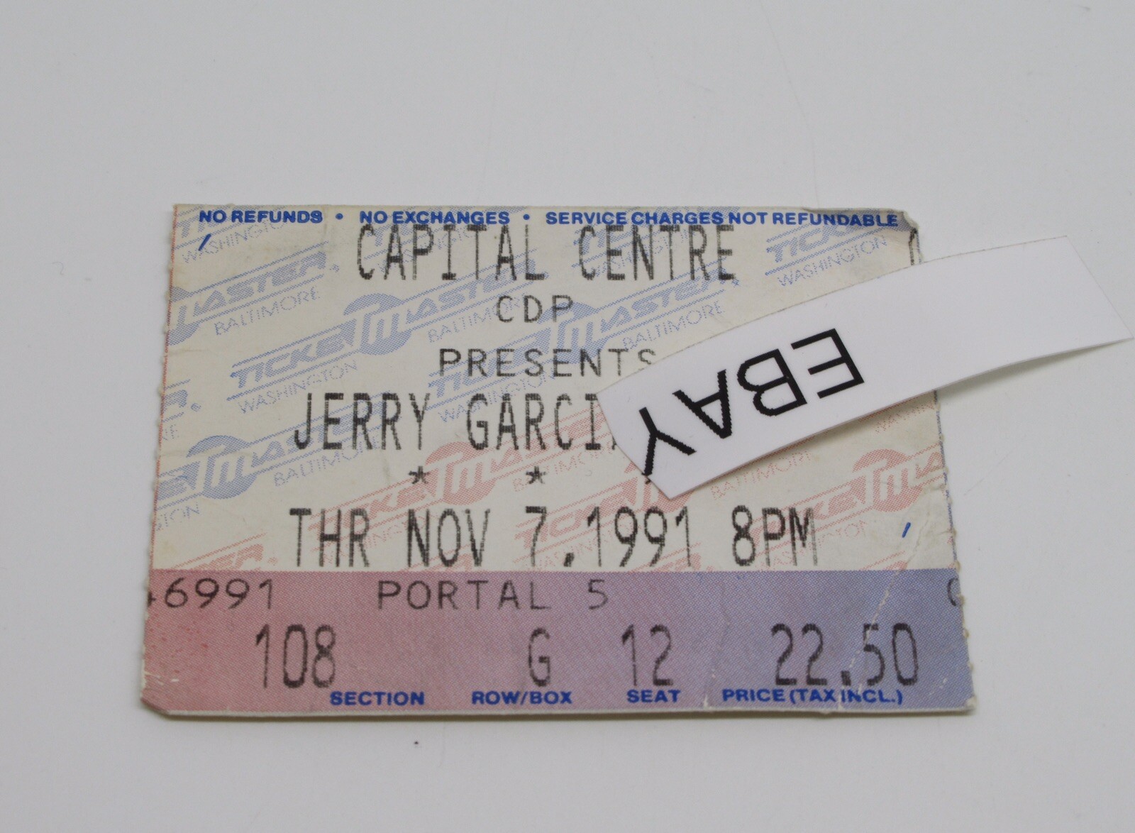 Jerry Garcia Band Capital Centre Landover, MD NOV 7, 1991 Ticket Stub ...