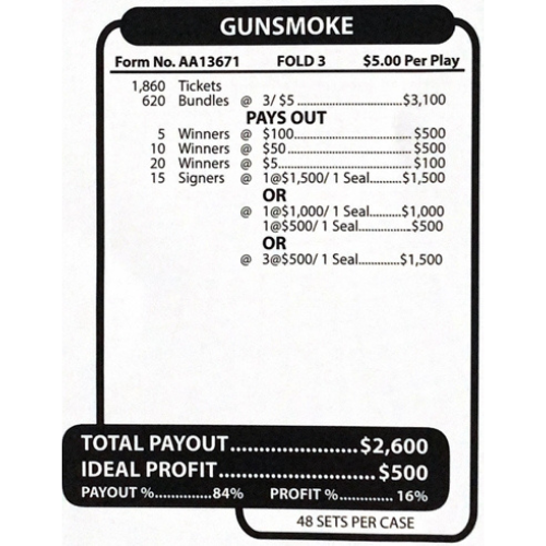 GUNSMOKE TIP JAR 5 POINT/500P 3-FOLD PAPER TICKETS JAR TICKET PARTY BAR ...