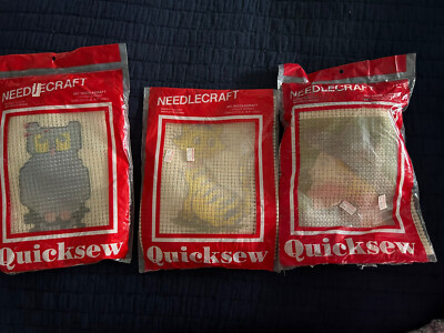 3 Quicksew Needlepoint Kit Quick Easy Beginner NOS Vintage Owl Cat ?? | eBay