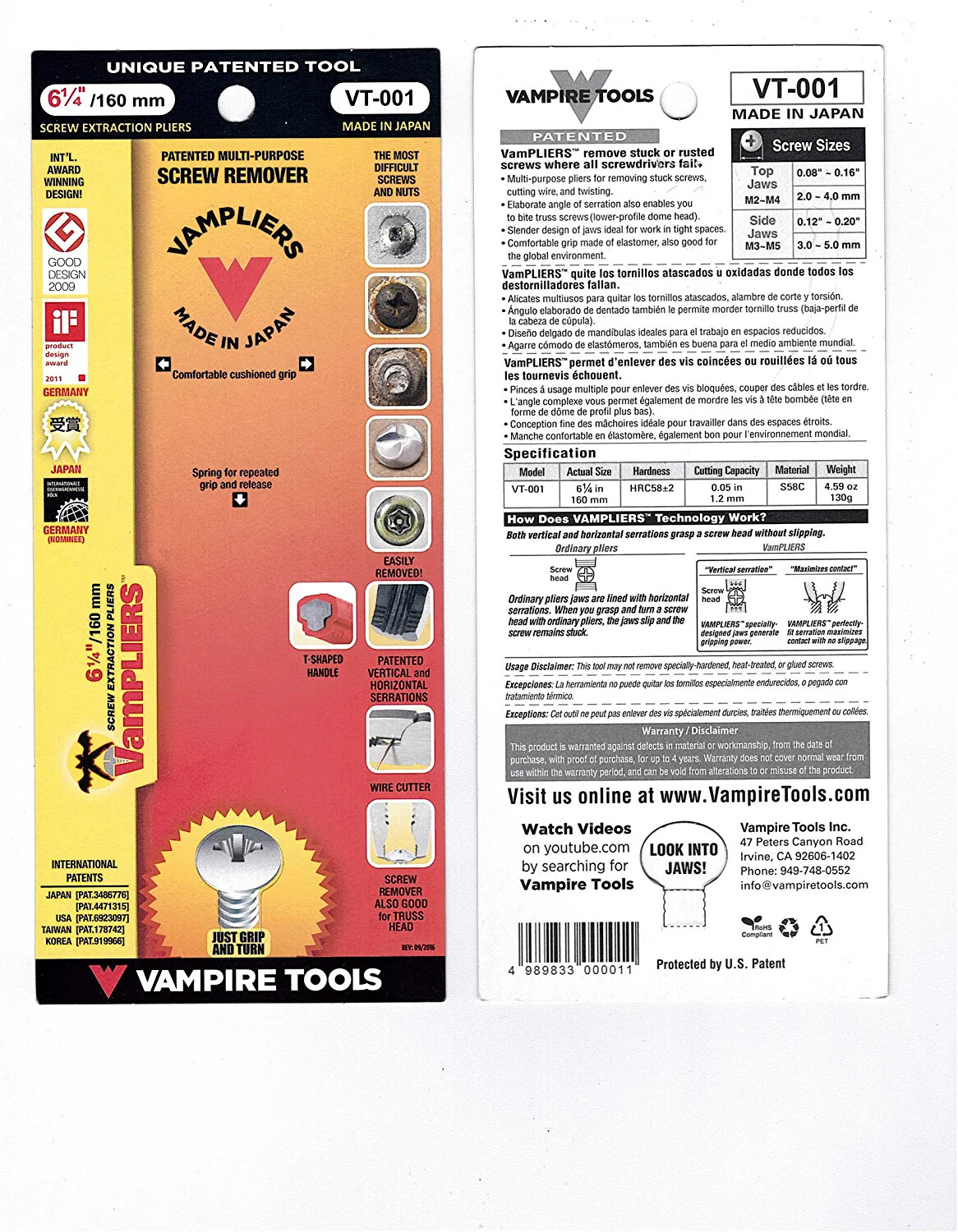VT-001 - VAMPLIERS VT-001 Patented Multi-Purpose Screw Extraction ...