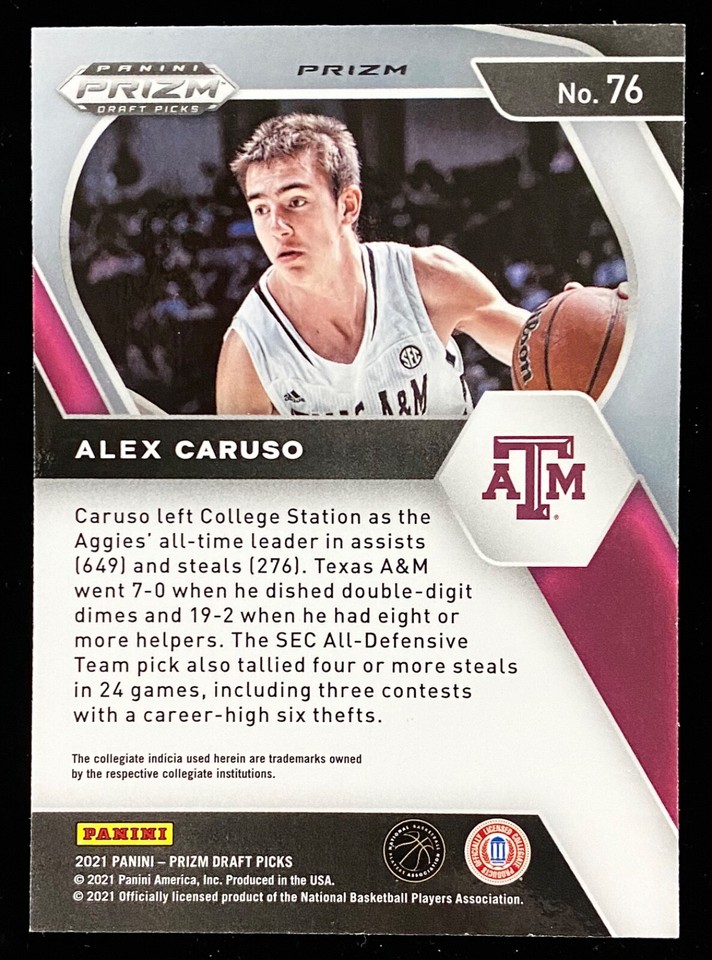 2021 Panini Prizm Draft Picks Orange Cracked Ice #76 Alex Caruso ...