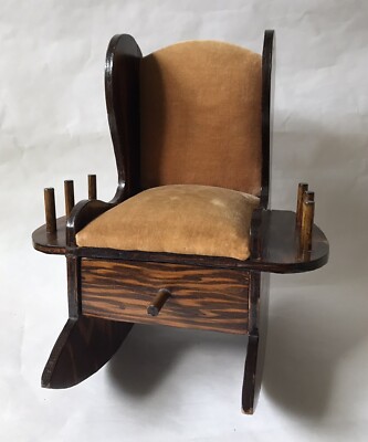 Vintage Upholstered Wood Rocking Chair Pin Cushion/Thread Holder with ...