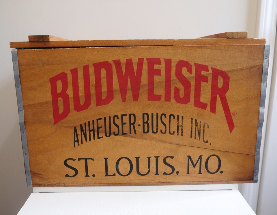Vintage Budweiser Beer Wooden Crate Box Hinged Top Anheuser Busch AB ...