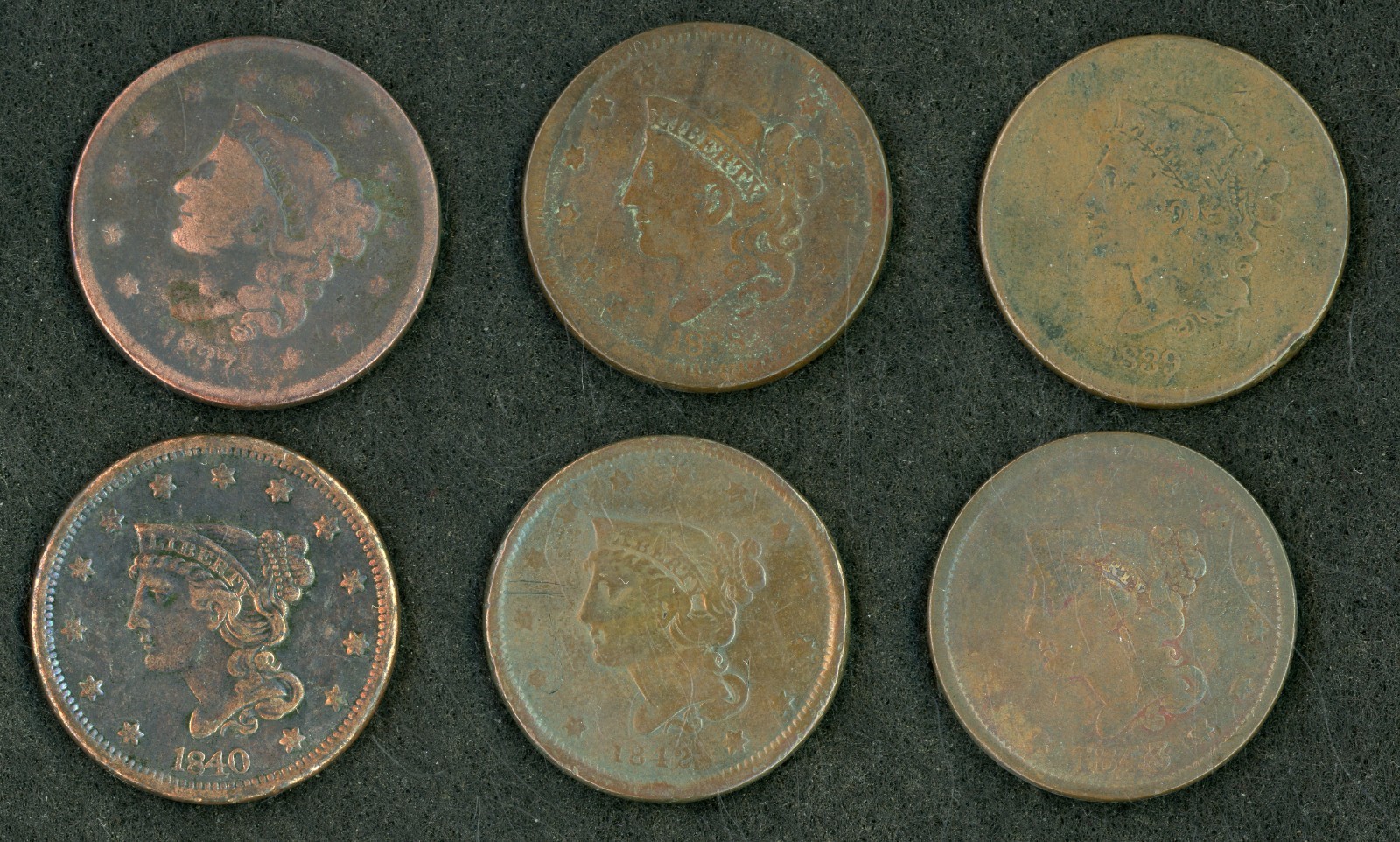 1837, 1838, 1839, 1840, 1842, 1843 Large Cents Lot of 6 | eBay