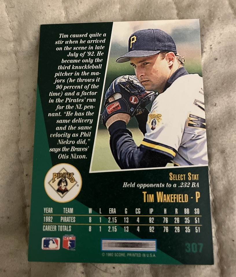 1993 Score Select Tim Wakefield #307 Rookie Baseball Card RC Pittsburgh ...