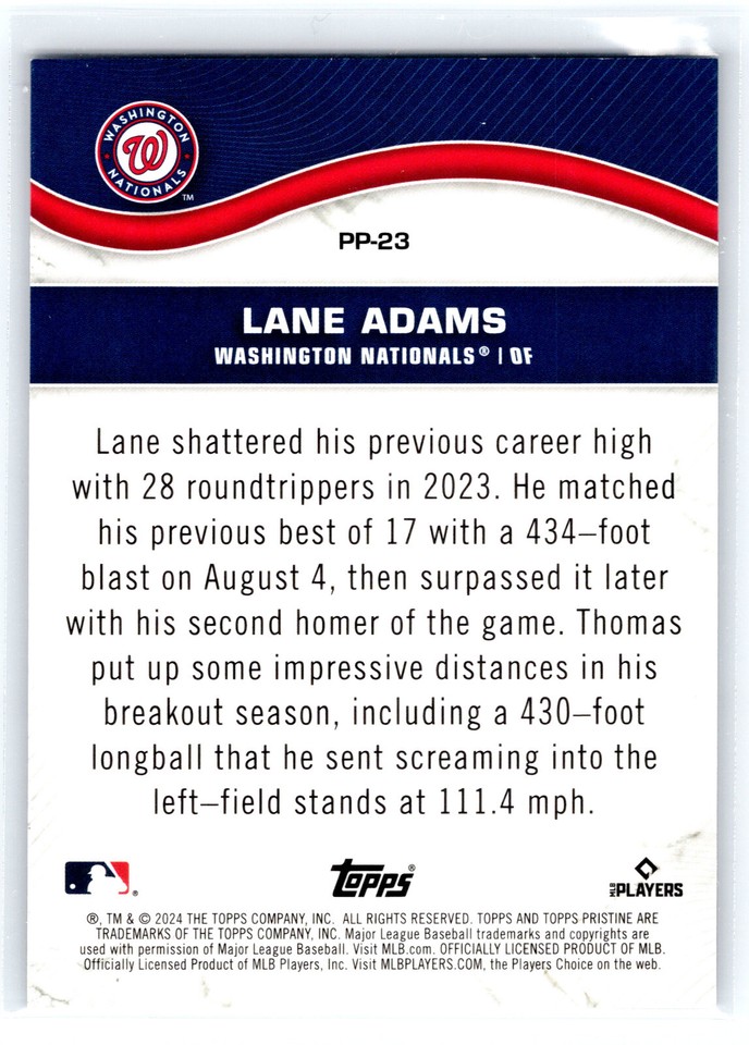 Lane Adams 2024 Topps Pristine Production Insert Card Nationals #PP-23 ...