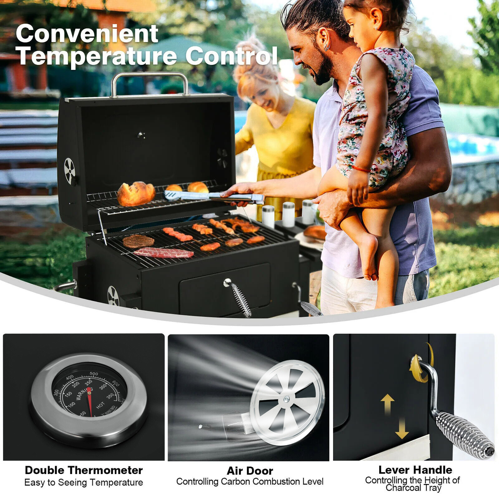 Barbecue Grill Charcoal BBQ Smoker Portable Outdoor Garden bbq Trolley ...