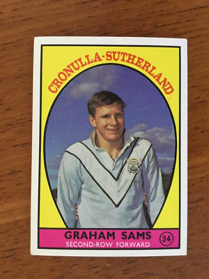 1968 Scanlens NRL Rugby League #34 Graham Sams CRONULLA SUTHERLAND ...