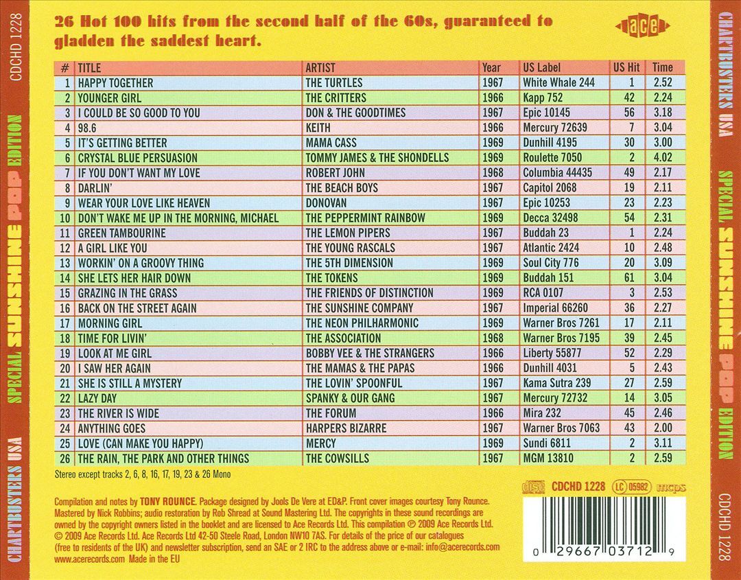 VARIOUS ARTISTS - CHARTBUSTERS USA: SUNSHINE POP NEW CD 29667037129| eBay