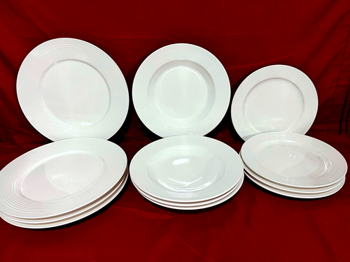 Food Network Ripple White Set Of 4 Each Dinner & Salad Plates & Soup ...