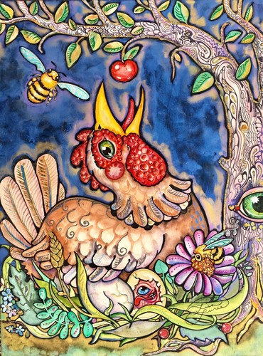 Lisa Luree - Original Art CHICKEN HEN LIMERICK painting Backyard ...
