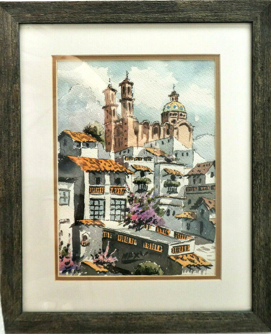VTG Original Watercolor by Max Vidal - Townscape with Santa Prisca ...