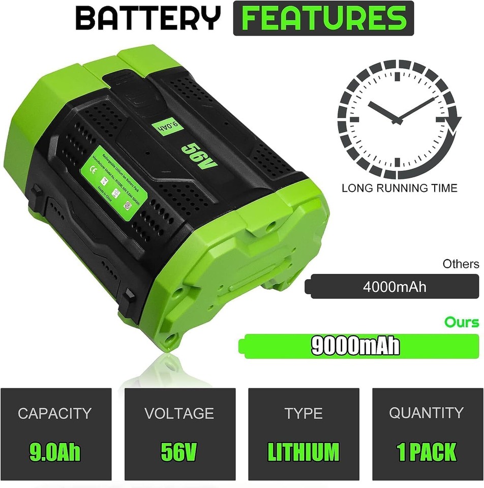56 Volt 5.0Ah 9.0Ah Replace Lithium-Ion Battery for EGO 56v Power+ ...