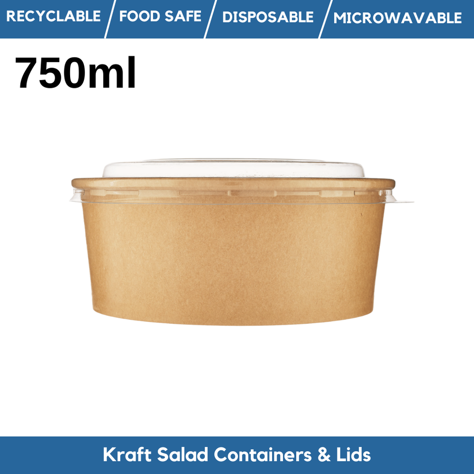 Kraft Deli Bowls Disposable Round Kraft Salad Bowls & Reusable Lids ...
