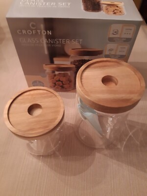 Crofton Glass Canister Kitchen Food Set Small (17 fl oz) Large (25 fl ...