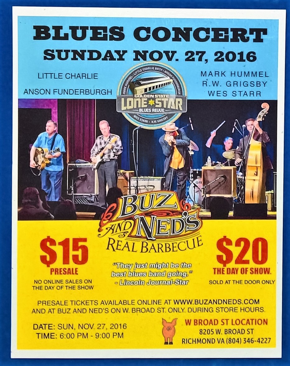 BLUES Concert Poster Baty Funderburgh Hummel Golden State Lone Star ...